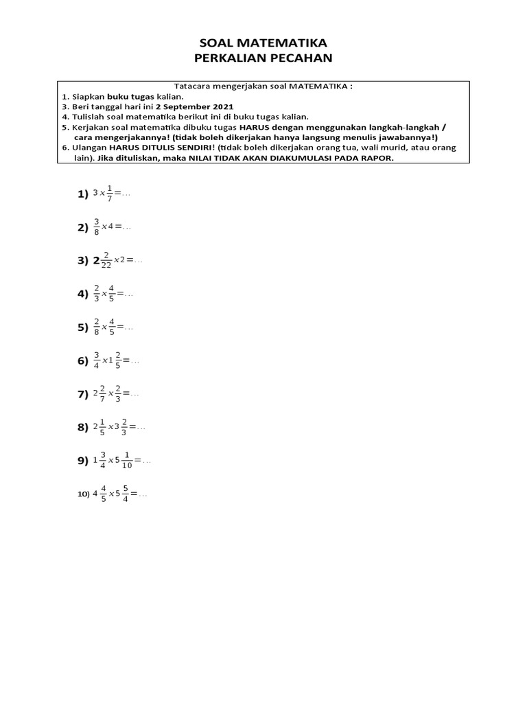 SOAL MATEMATIKA Perkalian Pecahan | PDF