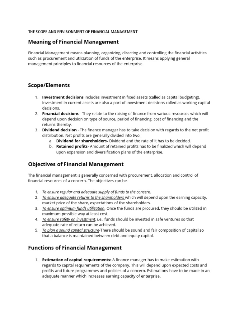 Scope of Financial Management Explained | PDF | Investing | Dividend
