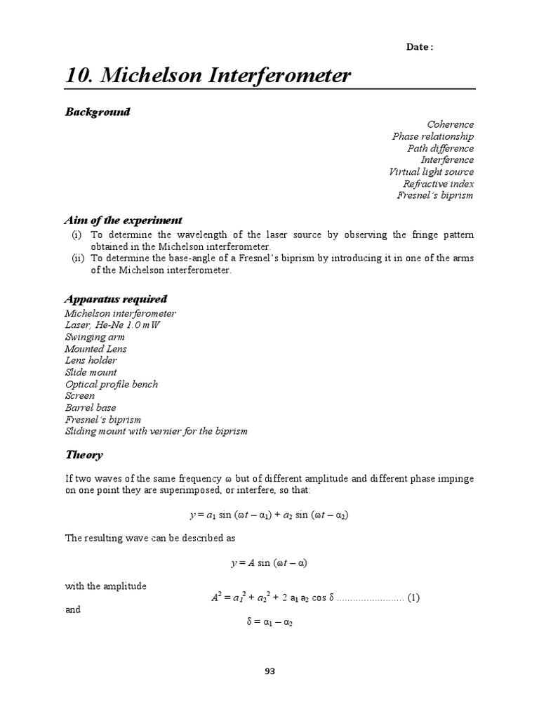 Michelson Interferometer | PDF | Interferometry | Optics