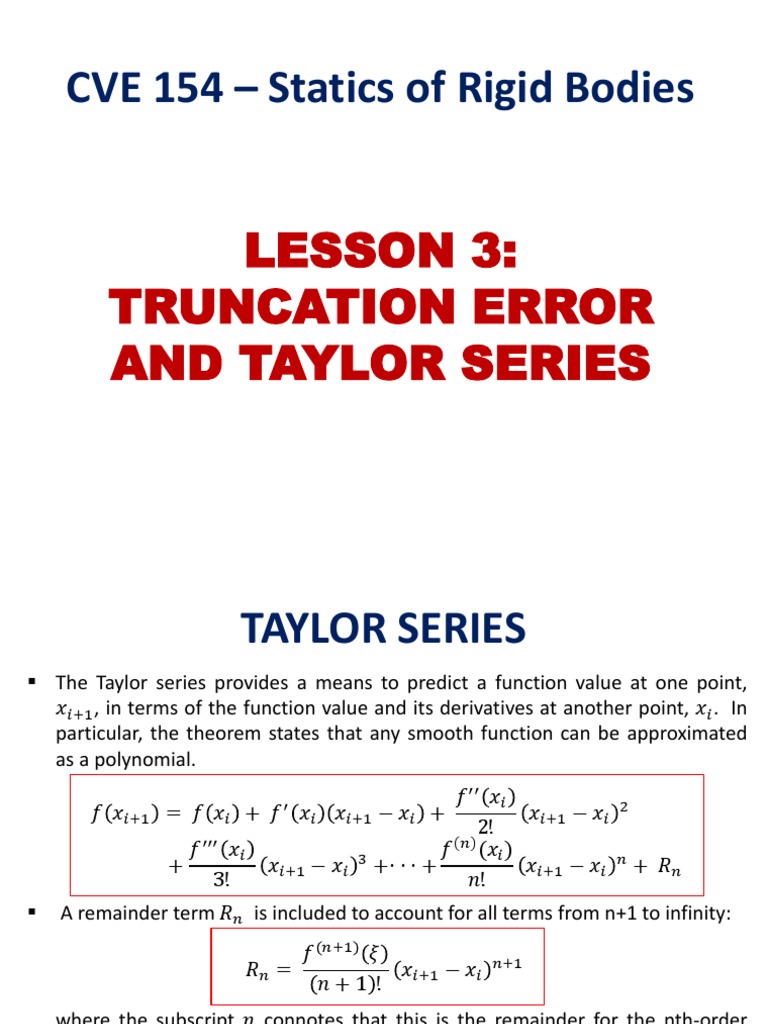 CVE 154 Lesson 3 Truncation Error and Taylor Series | PDF | Finite ...