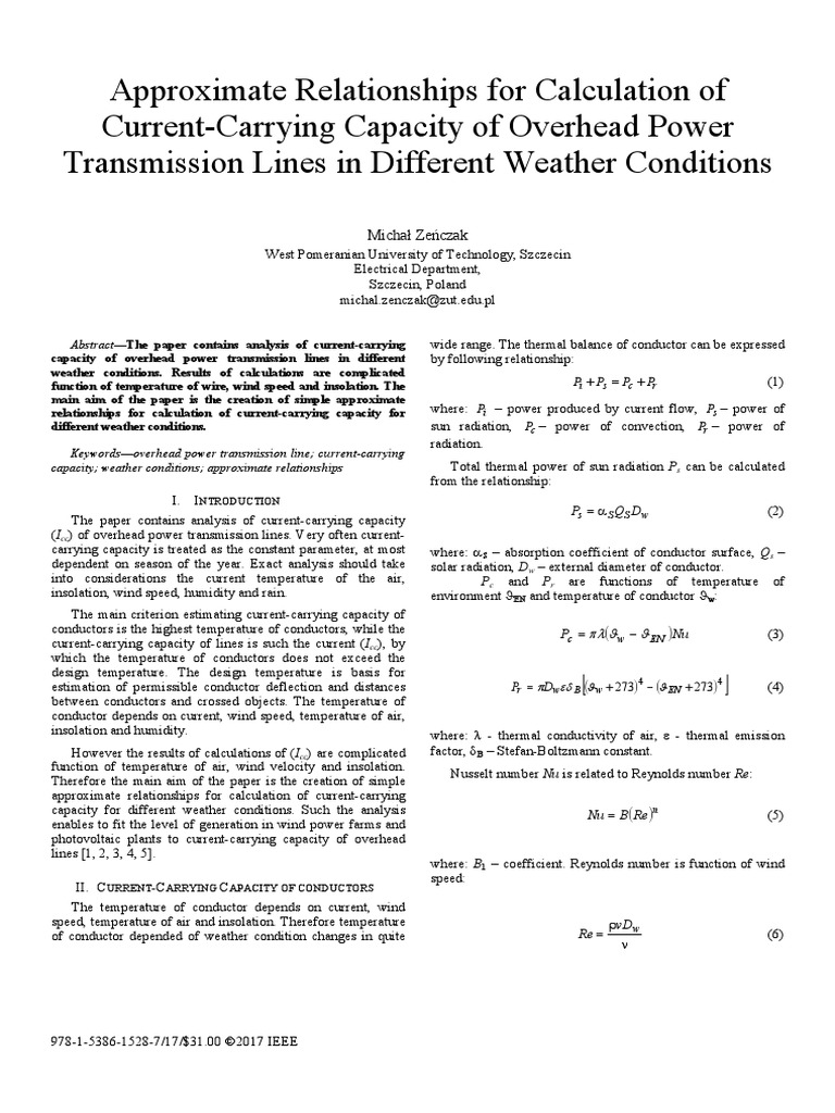 Current-Carrying Capacity in Weather | PDF | Electrical Resistivity And ...