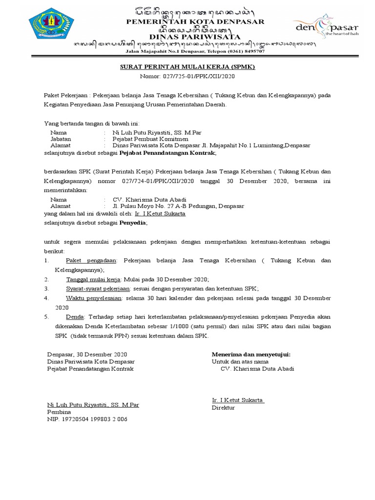 SPMK (Surat Perintah Mulai Kerja) | PDF