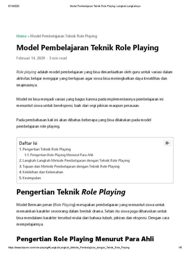 Model Pembelajaran Teknik Role Playing - Langkah-Langkahnya | PDF