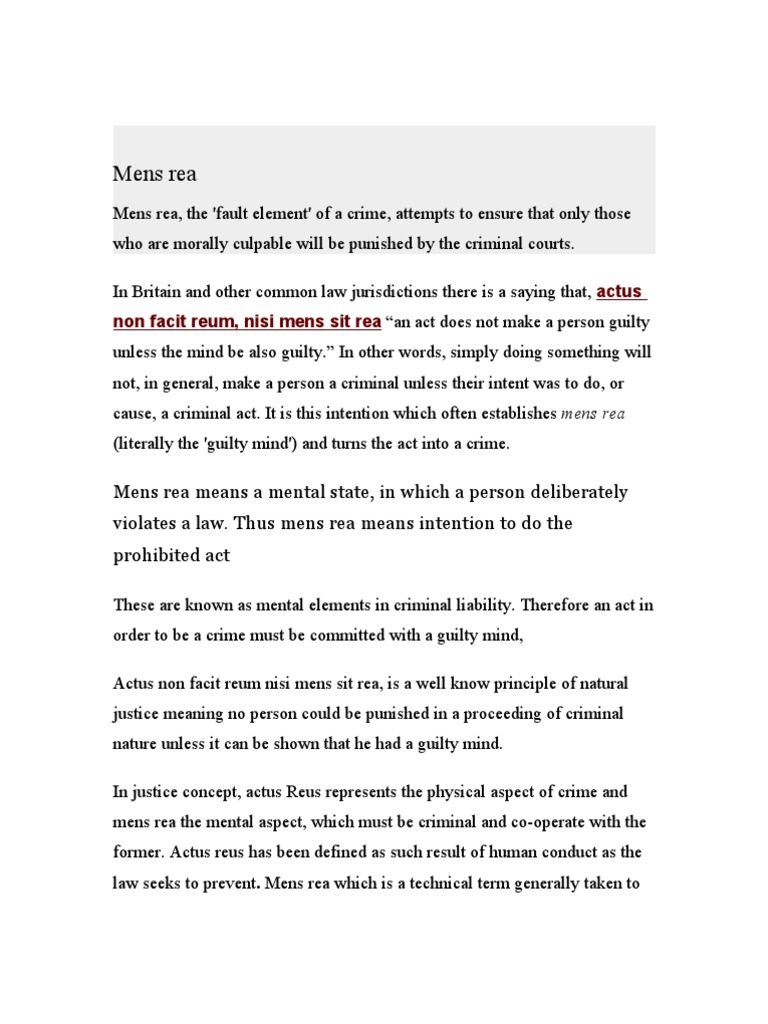 Mens Rea | PDF | Mens Rea | Criminal Law