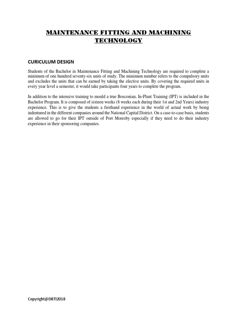 Maintenance Fitting and Machining Technology: Curiculum Design | PDF