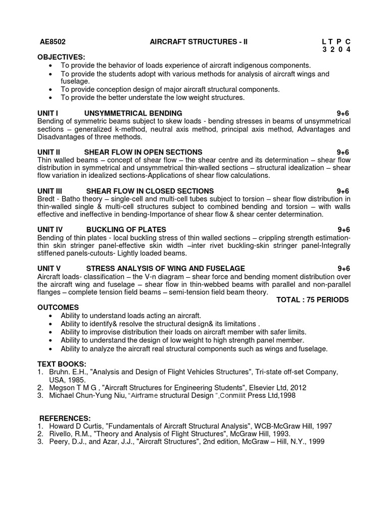 Aircraft Structures-Ii Syllabus | PDF | Beam (Structure) | Bending