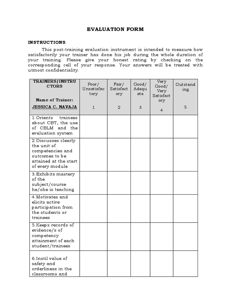 Post-Training Evaluation Form | PDF | Educational Technology | Evaluation