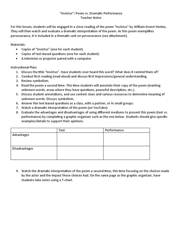 2 Invictus Teacher Notes | PDF