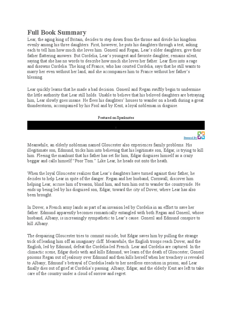 Full Book Summary: Featured On Sparknotes | PDF | King Lear