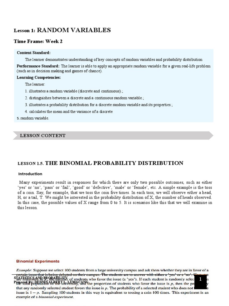 Stat and Prob Week 2 | PDF | Probability Distribution | Statistics