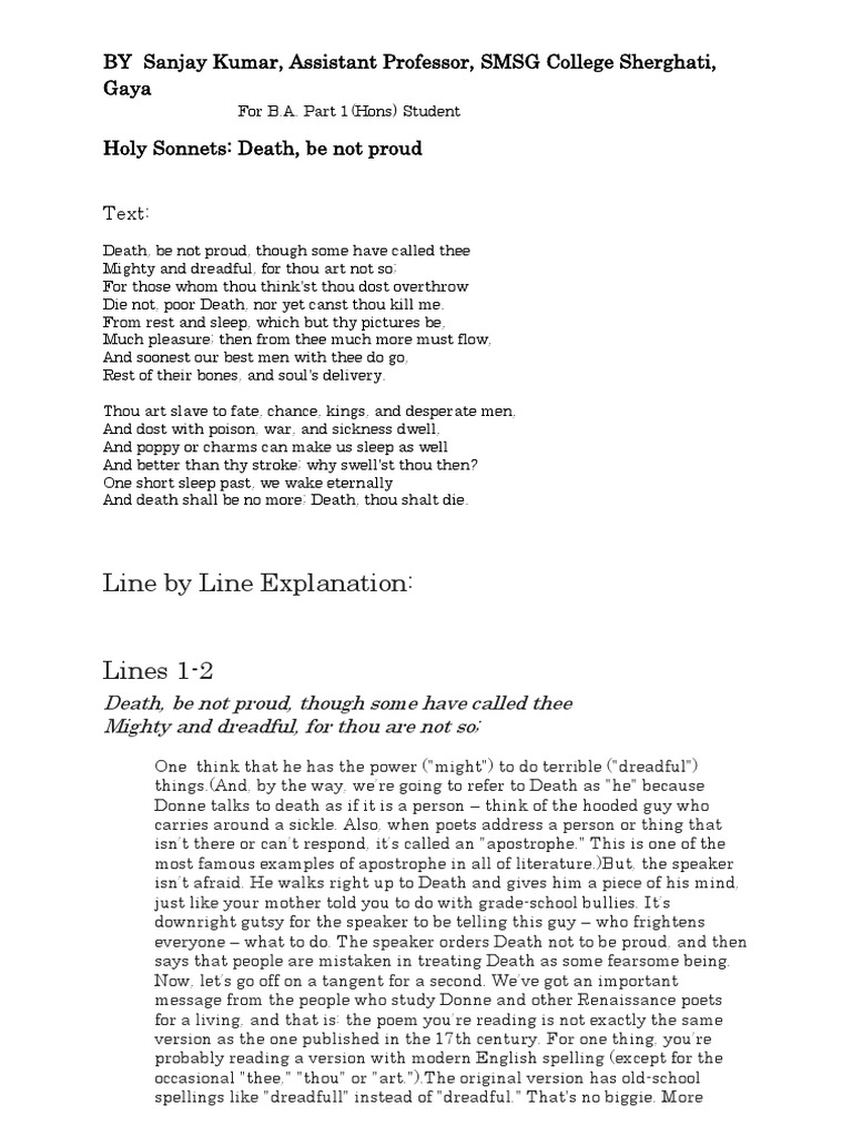 Death Be Not Proud by John Donne | PDF | Poetry | Death