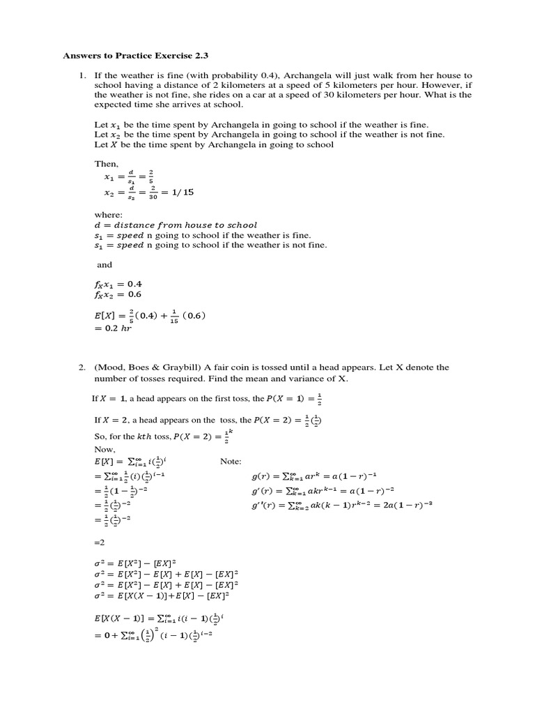 19 - Practice Exercise 2.3 - Answer | PDF | Mathematics | Probability ...