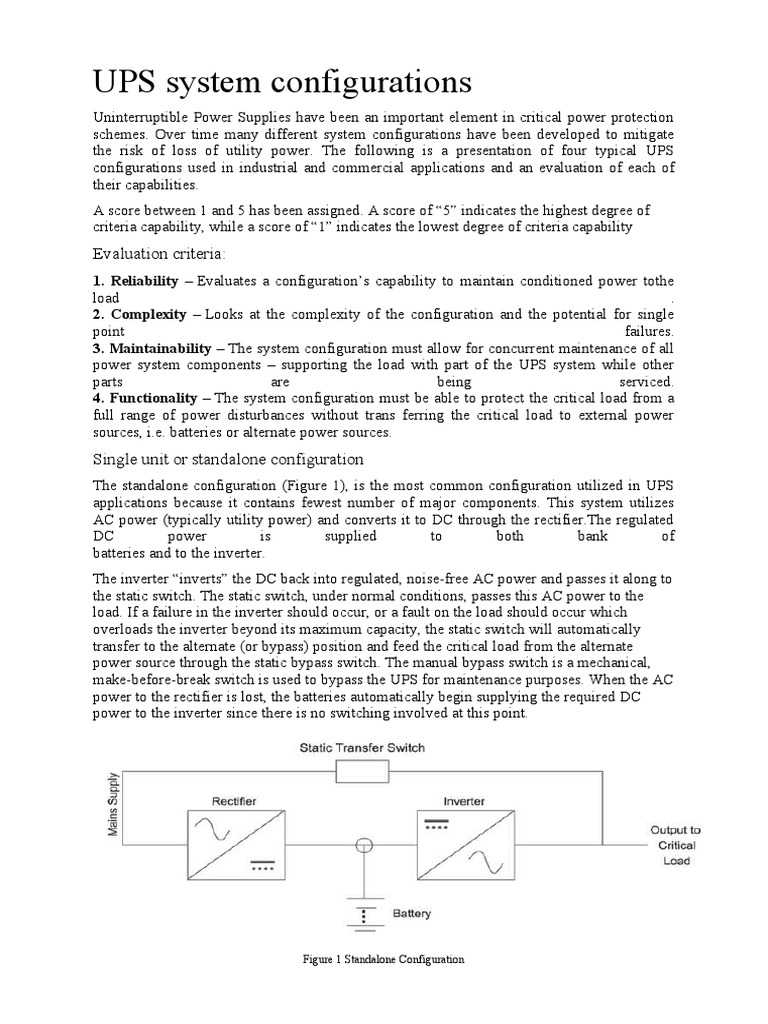 UPS System Configurations | PDF | Power Inverter | Rechargeable Battery