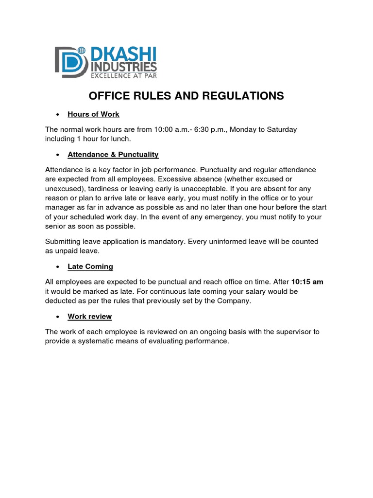 Office Rules and Regulations | PDF