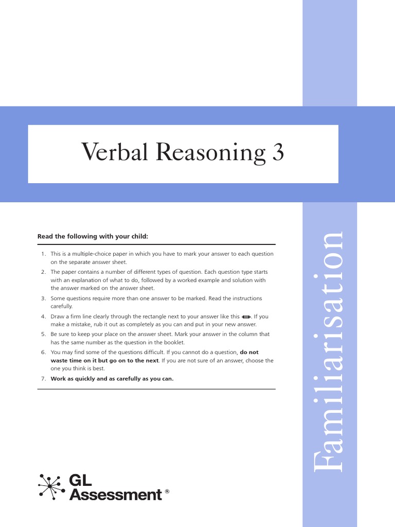 Verbal Reasoning - 3 - Test Booklet | PDF | Question