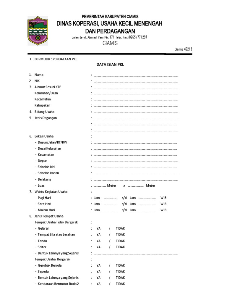 Formulir Pendataan PKL | PDF