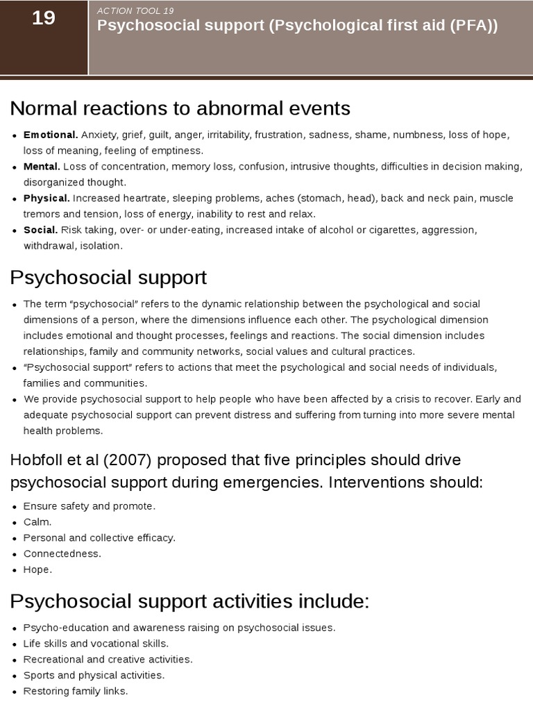 Actions - 19 - Psychosocial Support (Psychological First Aid (PFA ...