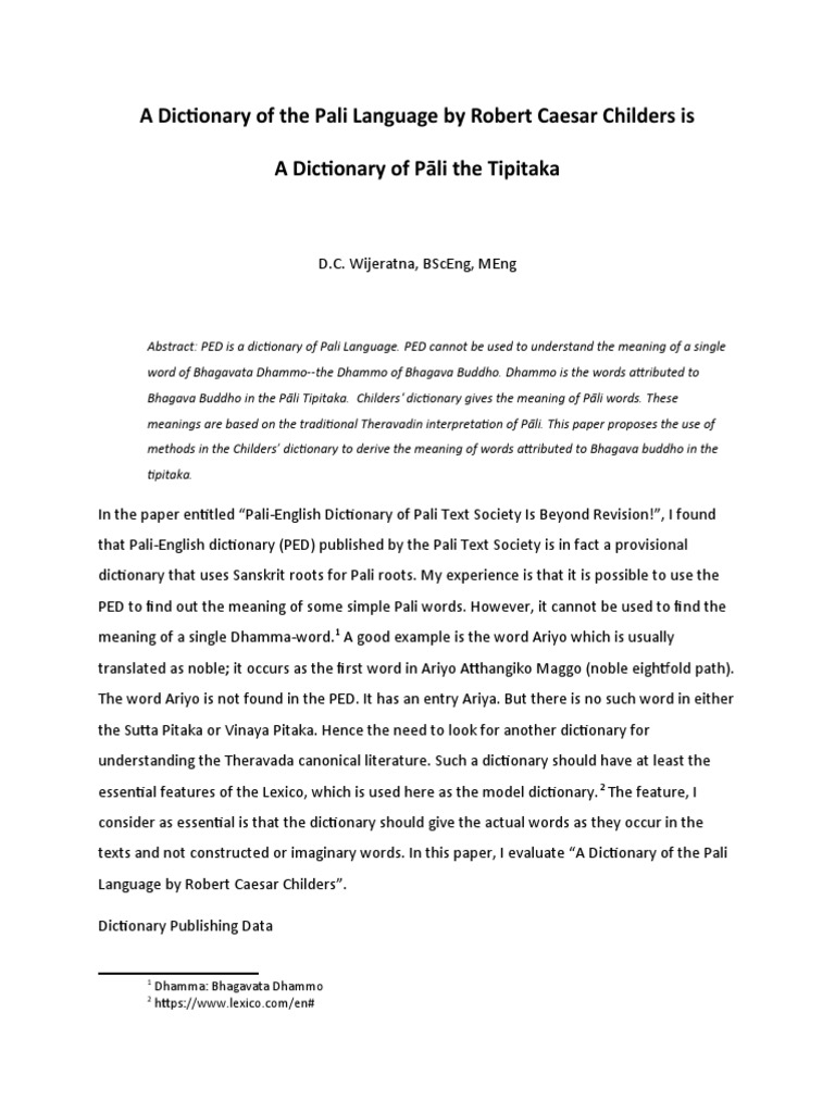 A Dictionary of The Pali Language by Rob | PDF | Pali | Buddhist Texts