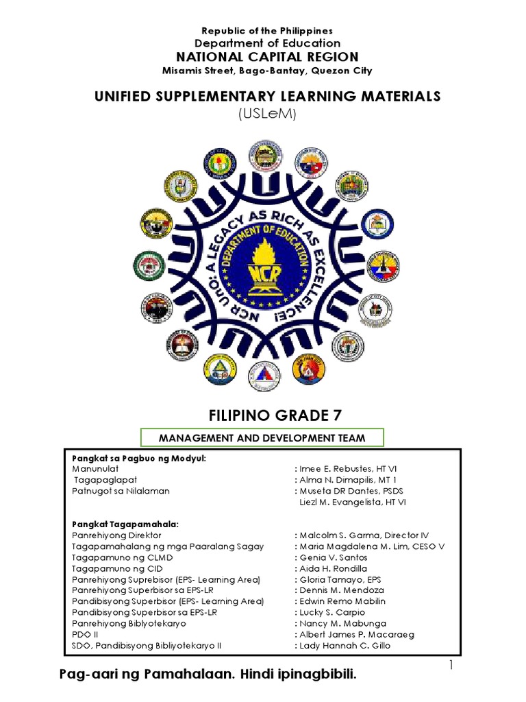 FILIPINO 7 - Q3 - Wk1 - USLeM RTP | PDF