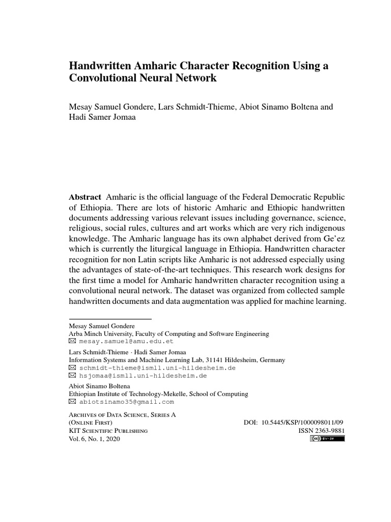 Amharic Character Recognition Using CNN | PDF | Optical Character ...