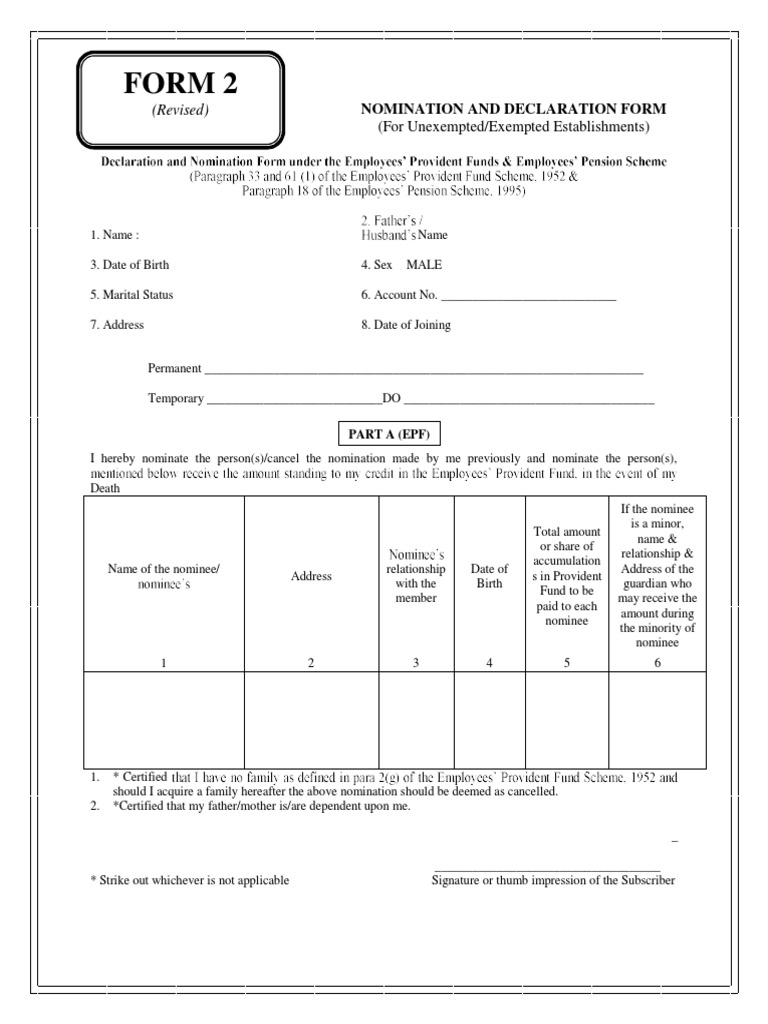 EPF - Form 2 | PDF | Government