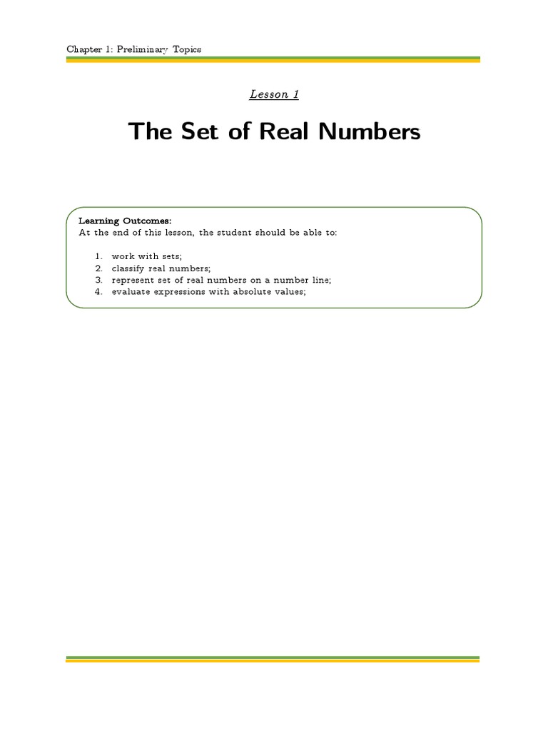 The Set Of Real Numbers: Lesson 1 | Pdf | Set (mathematics) | Numbers