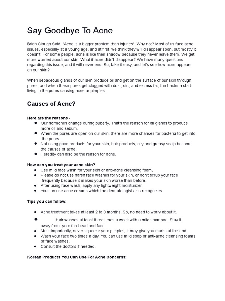 Say Goodbye To Acne | PDF | Pimple | Medical Specialties