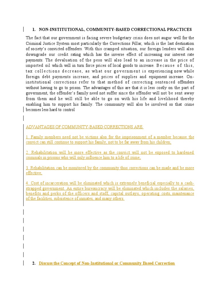 Non-Institutional, Community-Based Correctional Practices | PDF ...