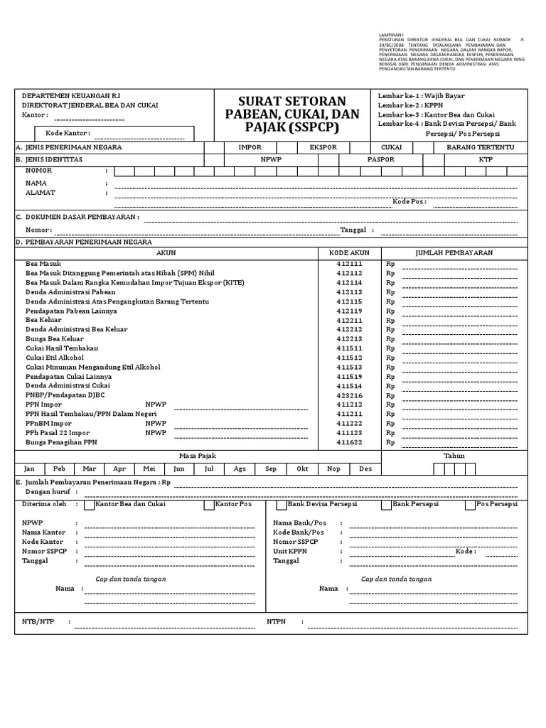 Surat Setoran Bea Cukai dan Pajak | PDF