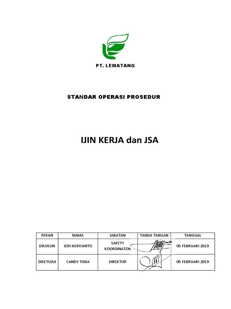 Sop 08. Ijin Kerja Dan Jsa | PDF