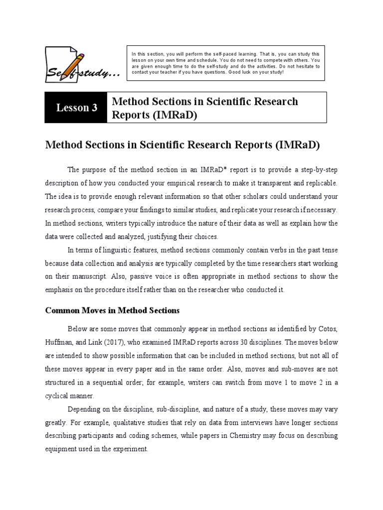 Guidance on Structuring Method Sections in Scientific Research Reports ...