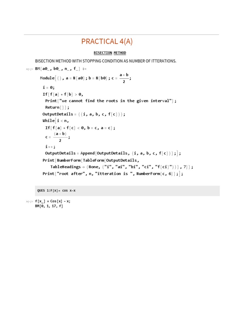 Practical 4 (A) : Bisection Method | PDF | Mathematical Logic | Numbers