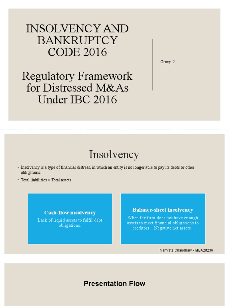 Insolvency and Bankruptcy CODE 2016 Regulatory Framework For Distressed M&As Under IBC 2016 ...