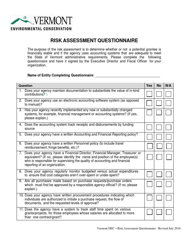 Basic Risk Assessment Questionnaire Template | PDF | Risk Assessment ...