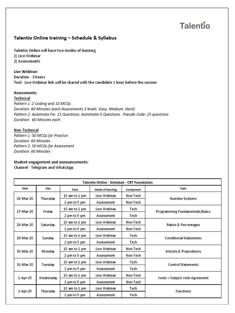 Talentio Online - Syllabus & Schedule | PDF | Array Data Structure ...