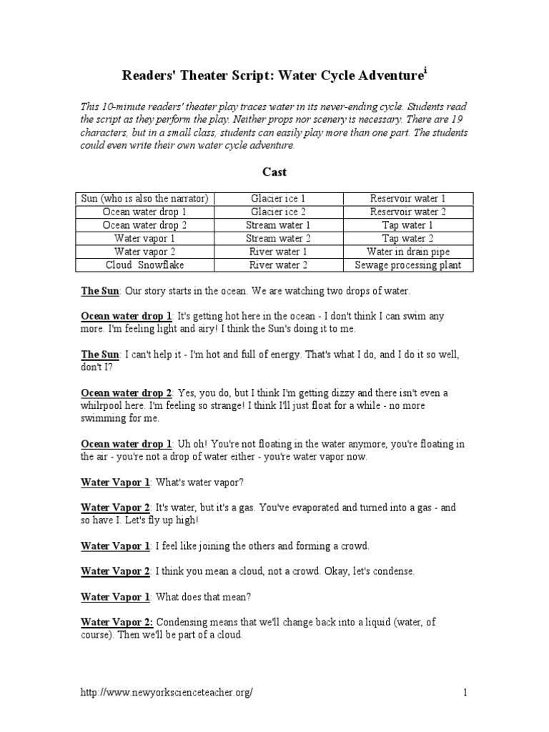 Readers' Theater Script: Water Cycle Adventure | PDF | Water | Water Vapor