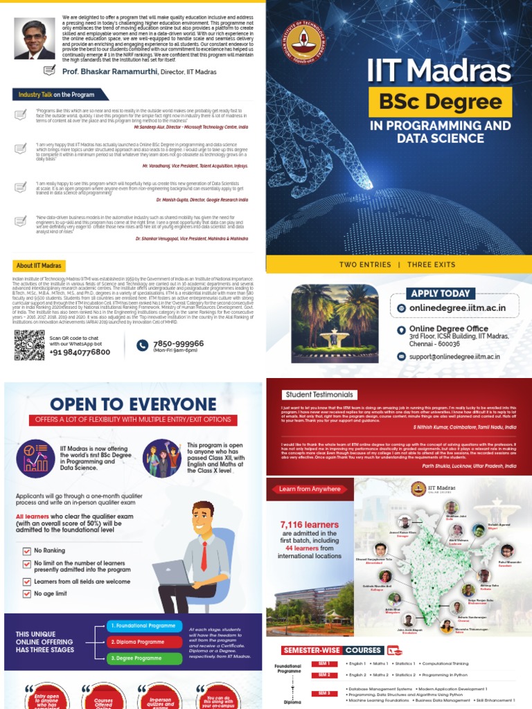 IIT Madras BSC Degree Brochure | PDF | Academia | Science And Technology