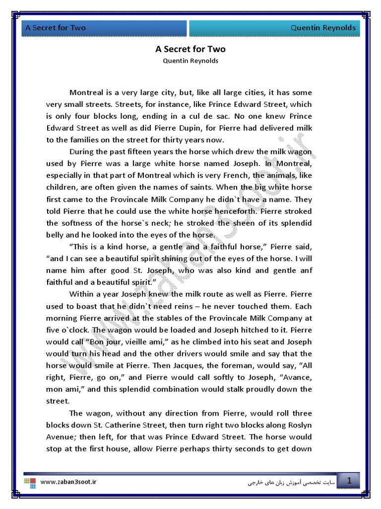 A Secret For Two: Quentin Reynolds | PDF