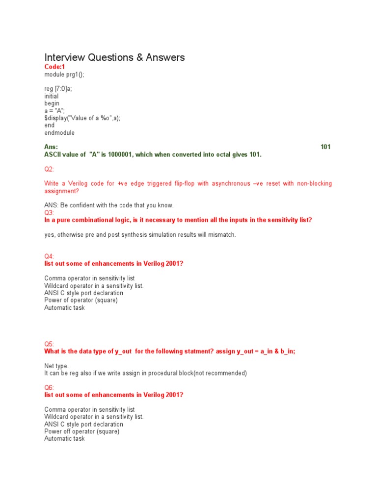 Interview Questions & Answers: Ans: 101 ASCII Value of "A" Is 1000001 ...
