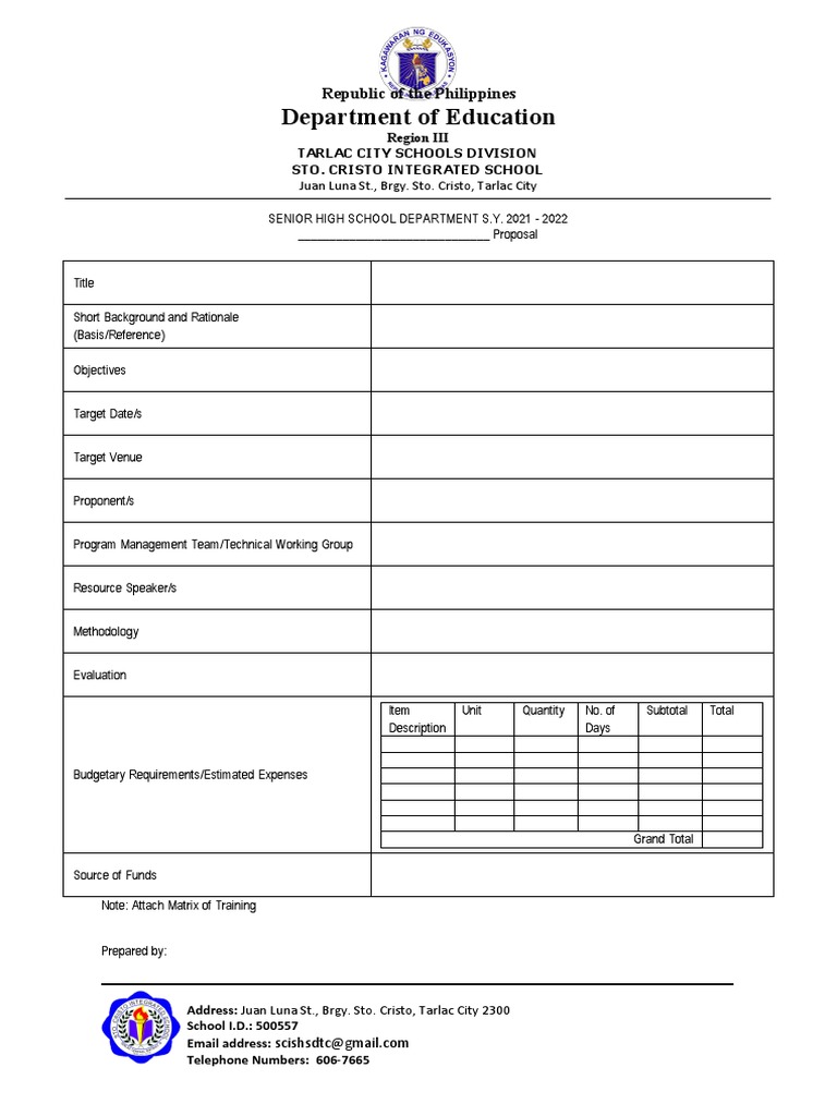 SHS LAC - INSET Proposal Template | PDF