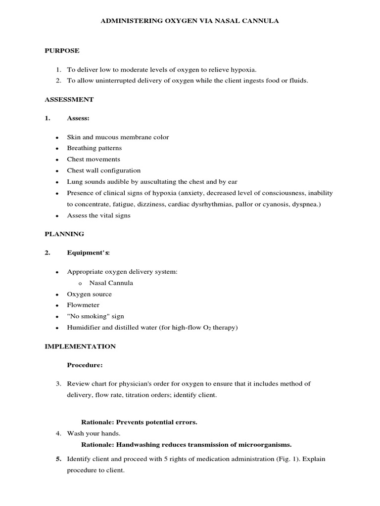 Oxygen Administration Procedure | Download Free PDF | Hypoxia (Medical ...