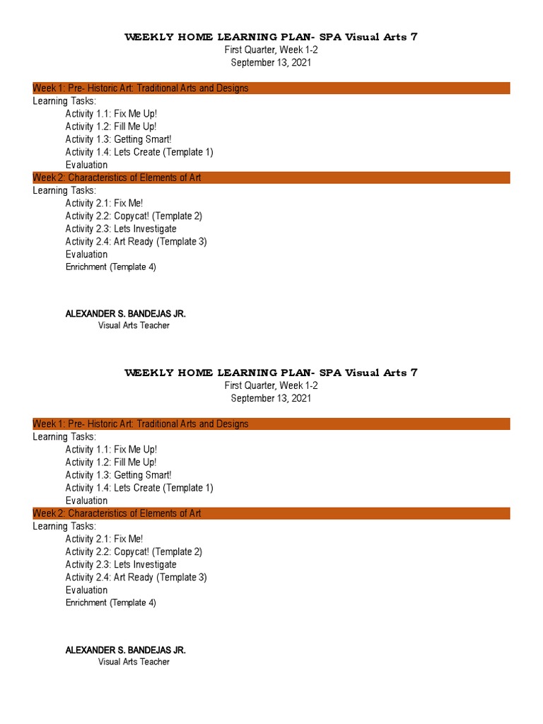 NEW WHLP-visual Arts7 | PDF | Cognition | Learning