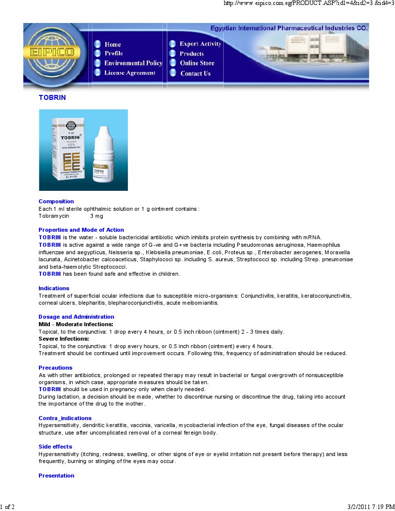 TOBRIN | Epidemiology | Medical Specialties