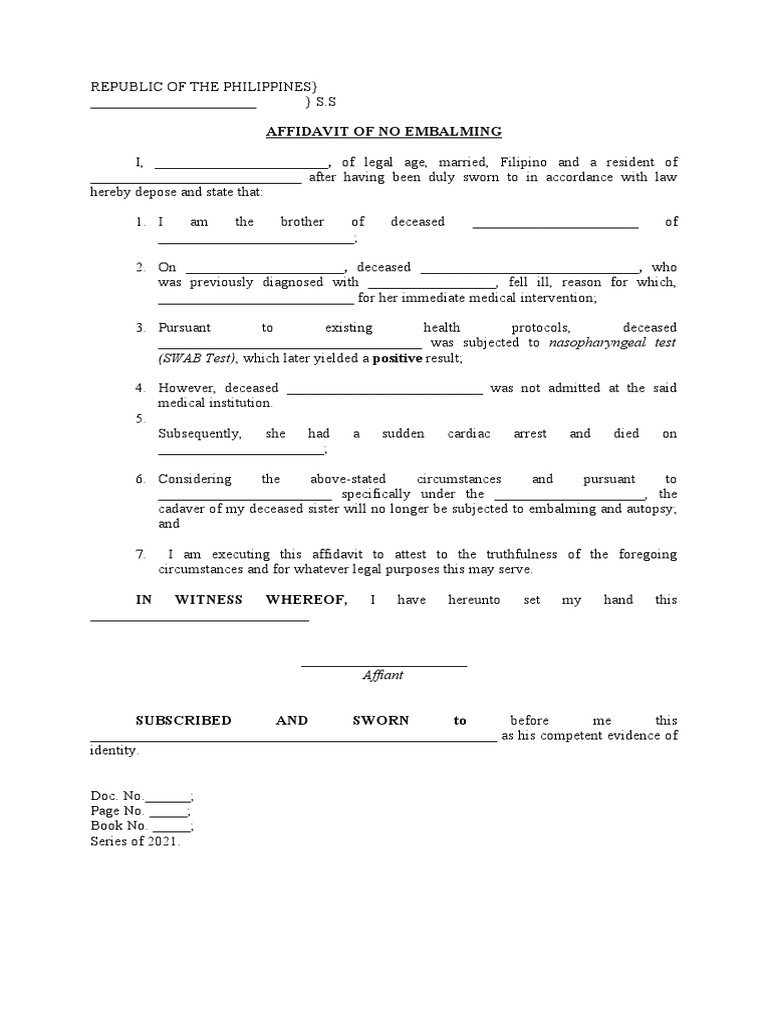 Affidavit of No Embalming | PDF