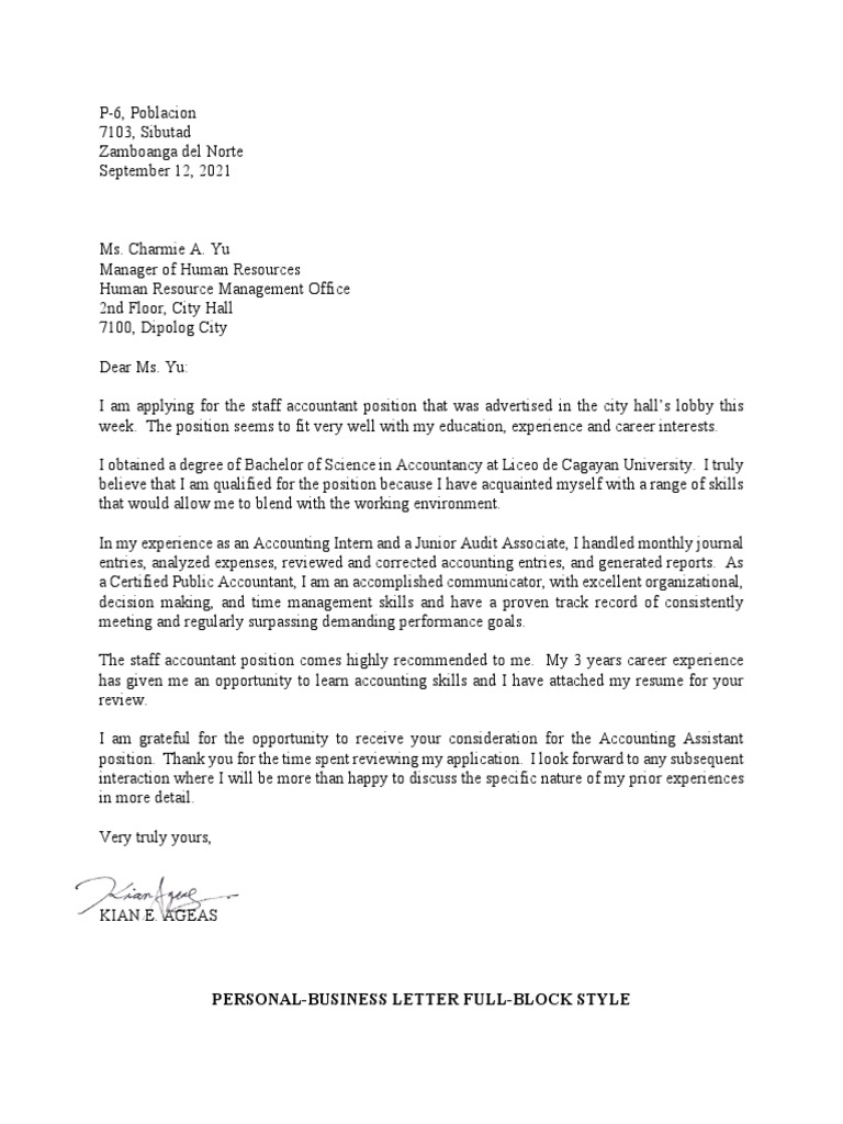 Personal-Business Letter Full-Block Style | PDF | Accounting | Business