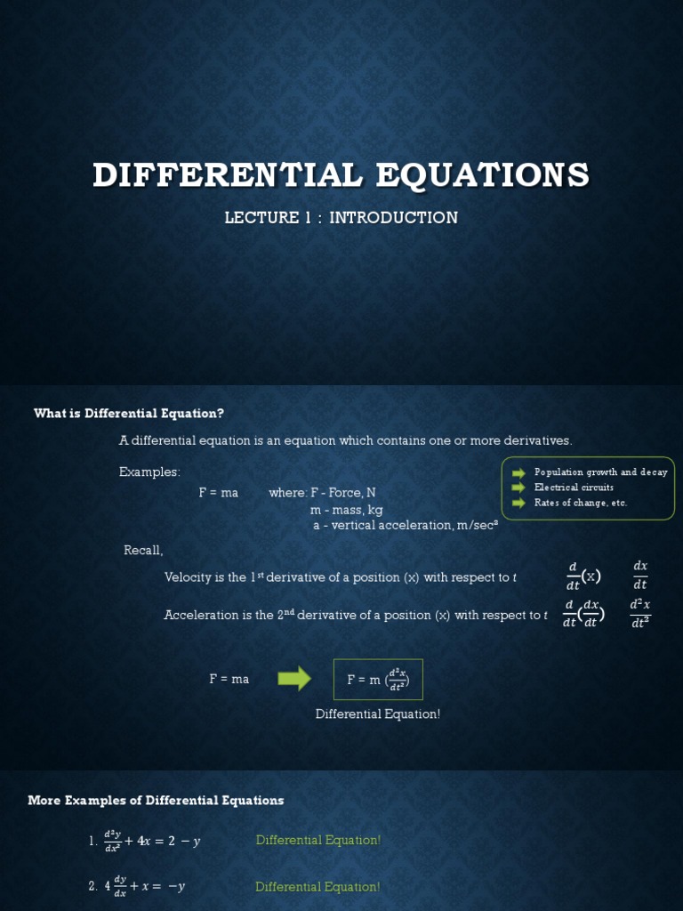 Differential Equations - Lecture 1 | PDF | Differential Equations ...
