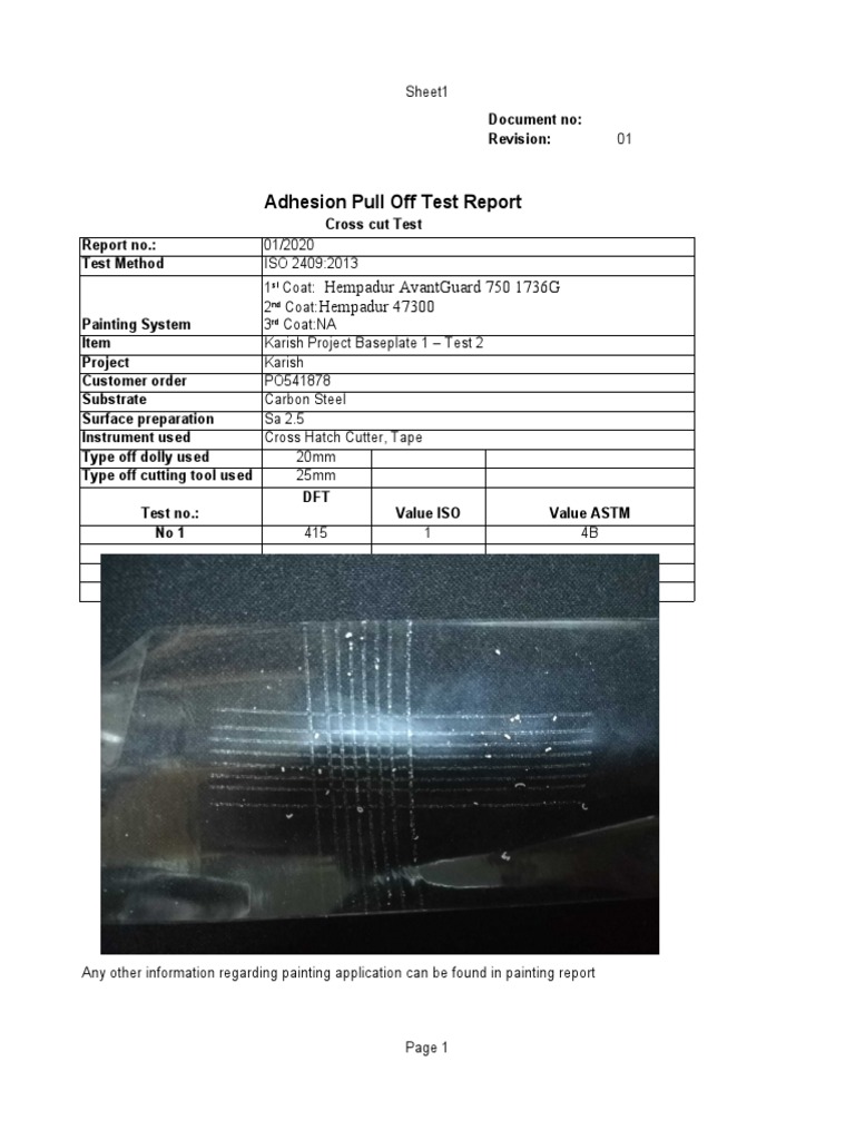 Adhesion Cross-Cut Test Example | PDF