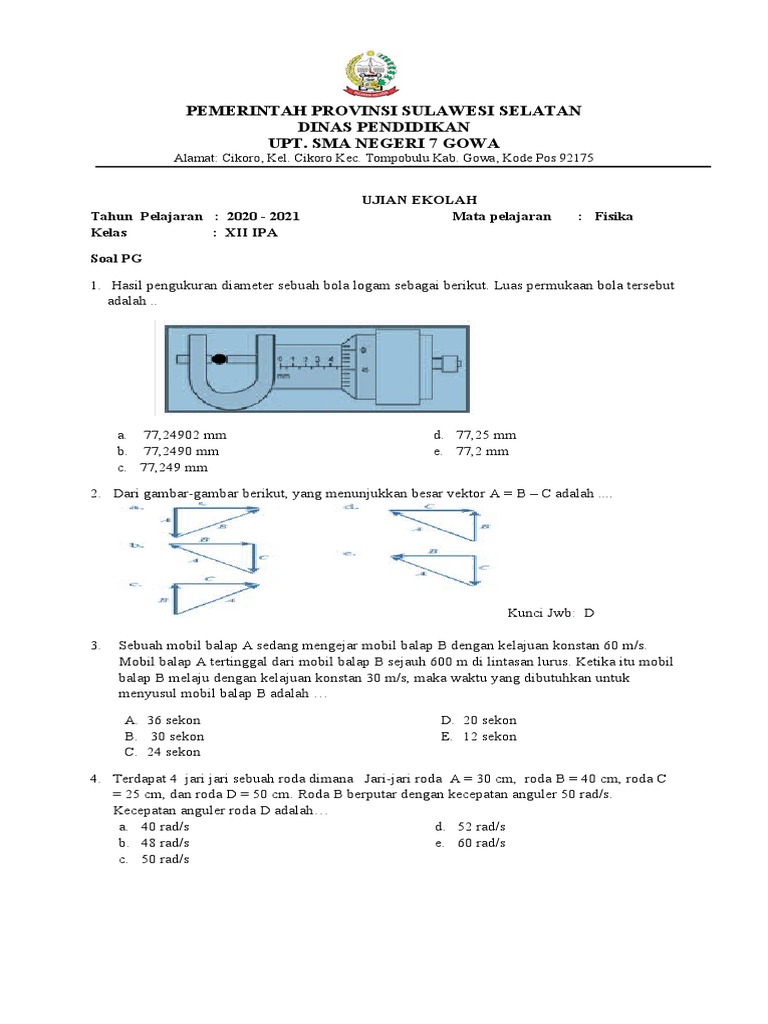 Soal Uas Fisika 2020 - 2021 | PDF