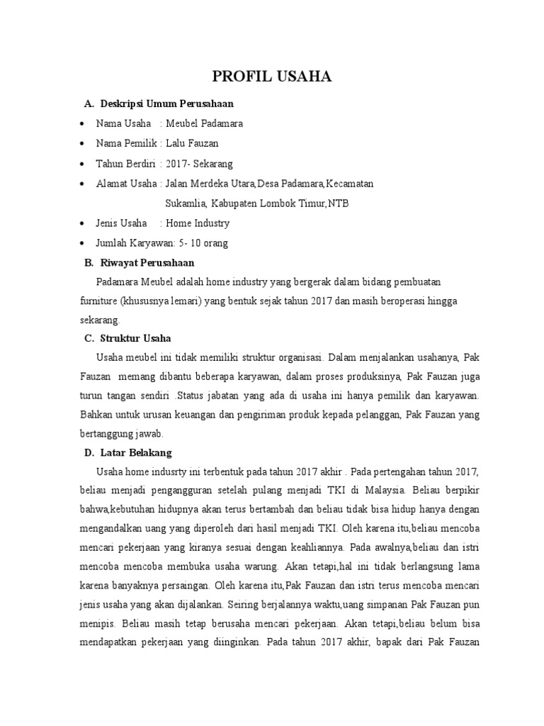 Profil Usaha Meubel | PDF