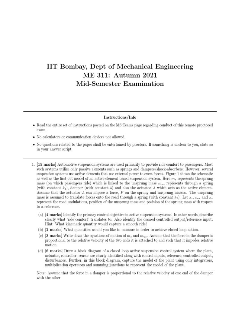 IIT Bombay, Dept of Mechanical Engineering ME 311: Autumn 2021 Mid ...